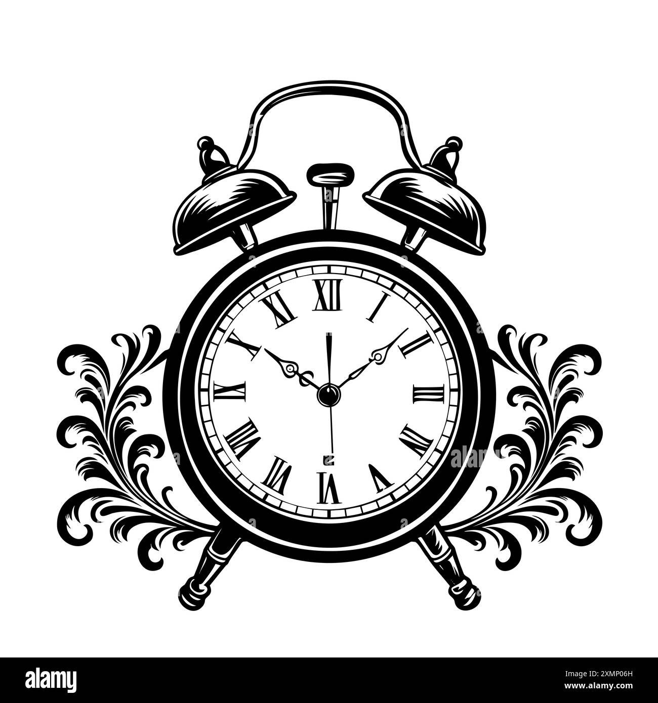 Antique clock drawing engraving Black and White Stock Photos & Images ...