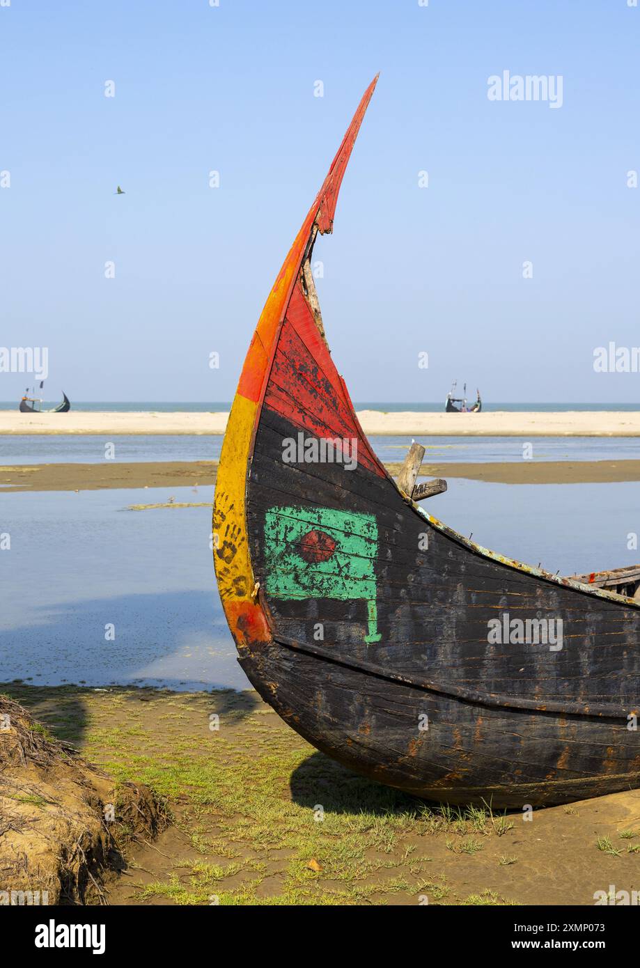 Traditional Bangladeshi moon fishing boat, Chittagong Division, Ukhia ...