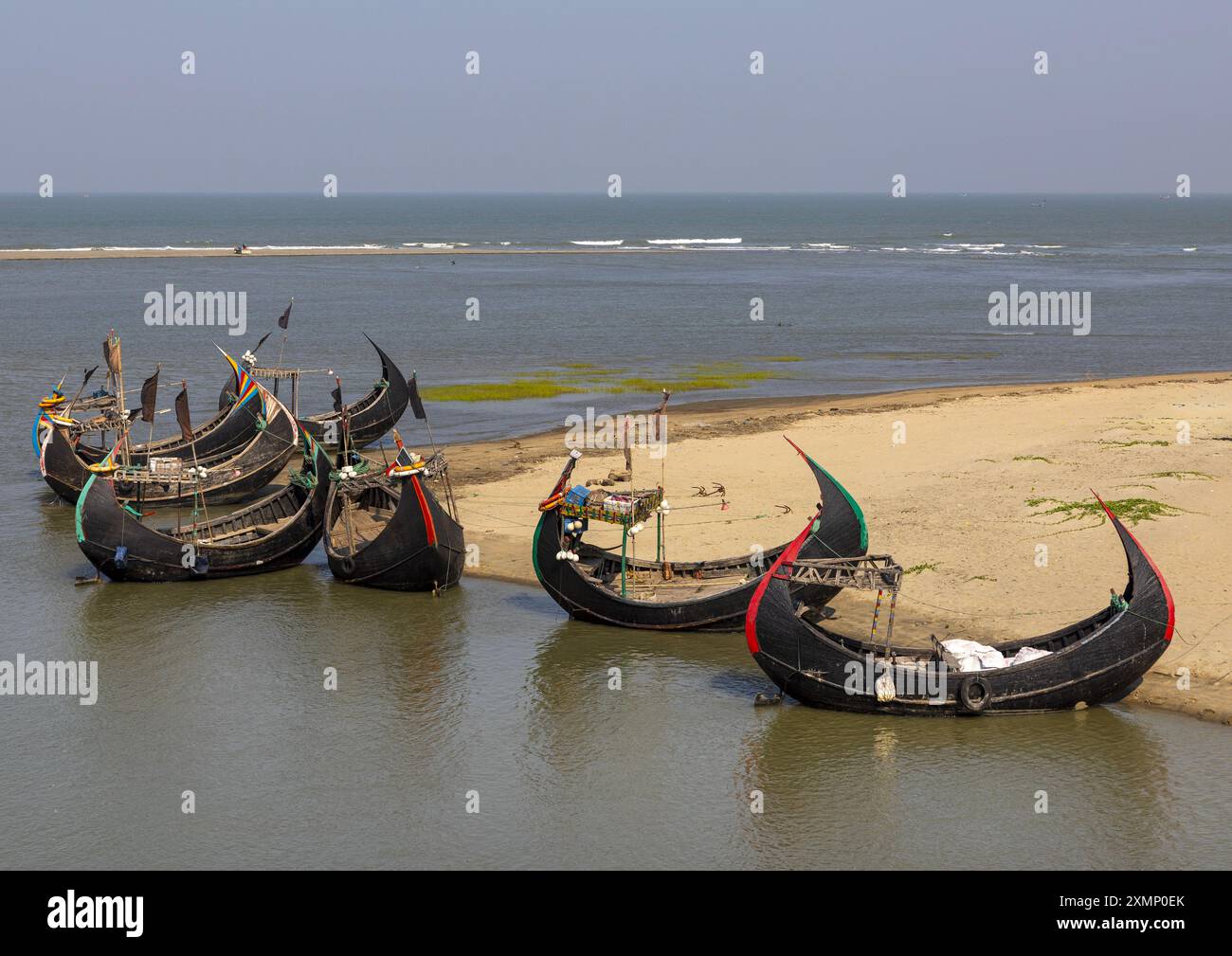 Traditional Bangladeshi moon fishing boats, Chittagong Division, Ukhia ...