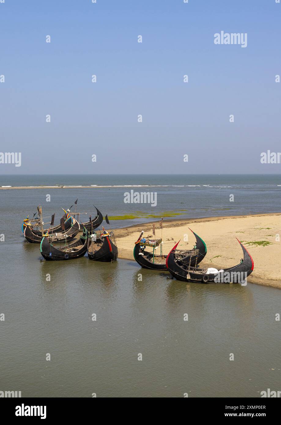 Traditional Bangladeshi moon fishing boats, Chittagong Division, Ukhia ...