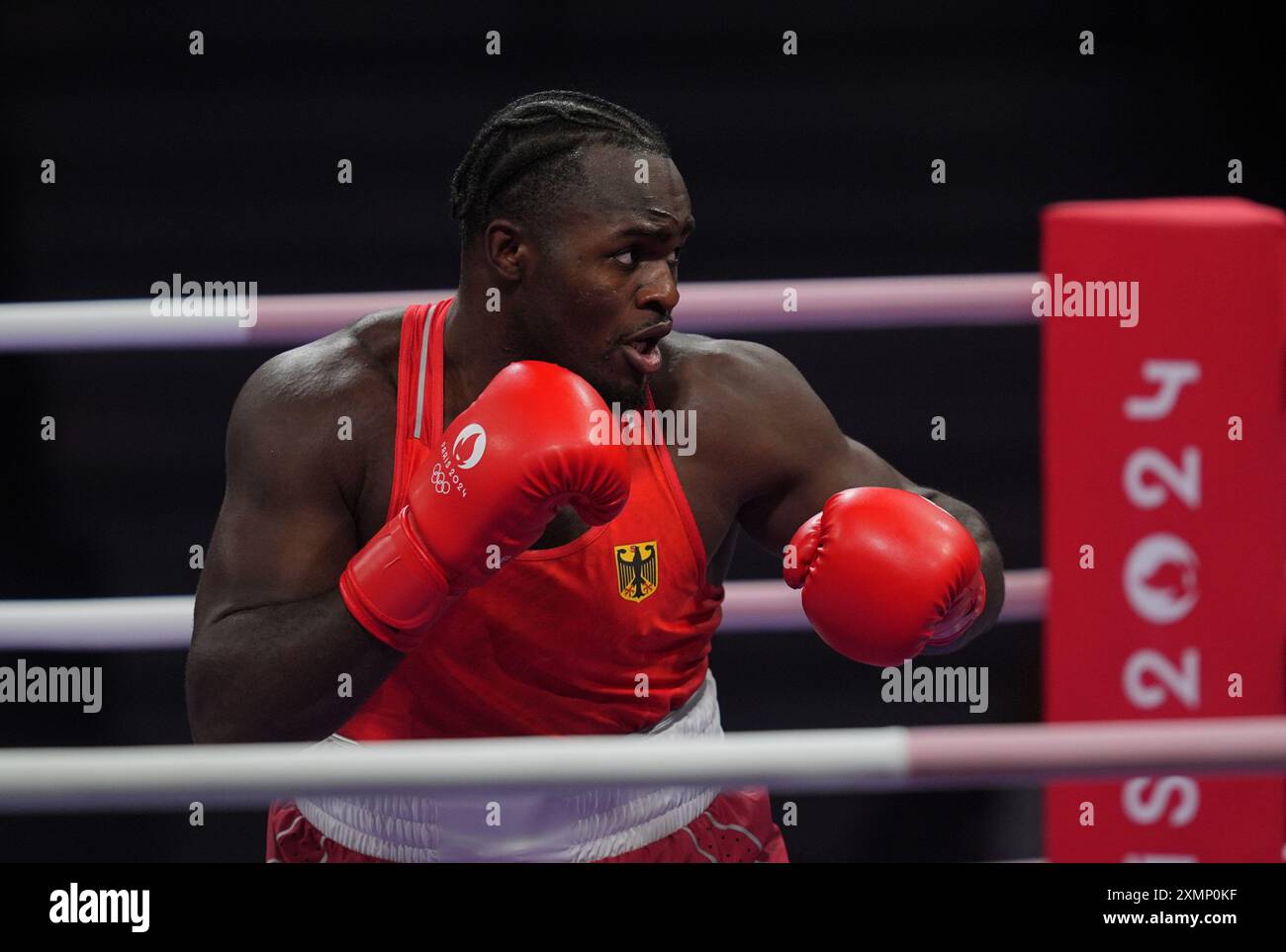 North Paris Arena, Paris, France. 29th July, 2024. Nelvie Raman Tiafack (Germany) and Mahammad ...
