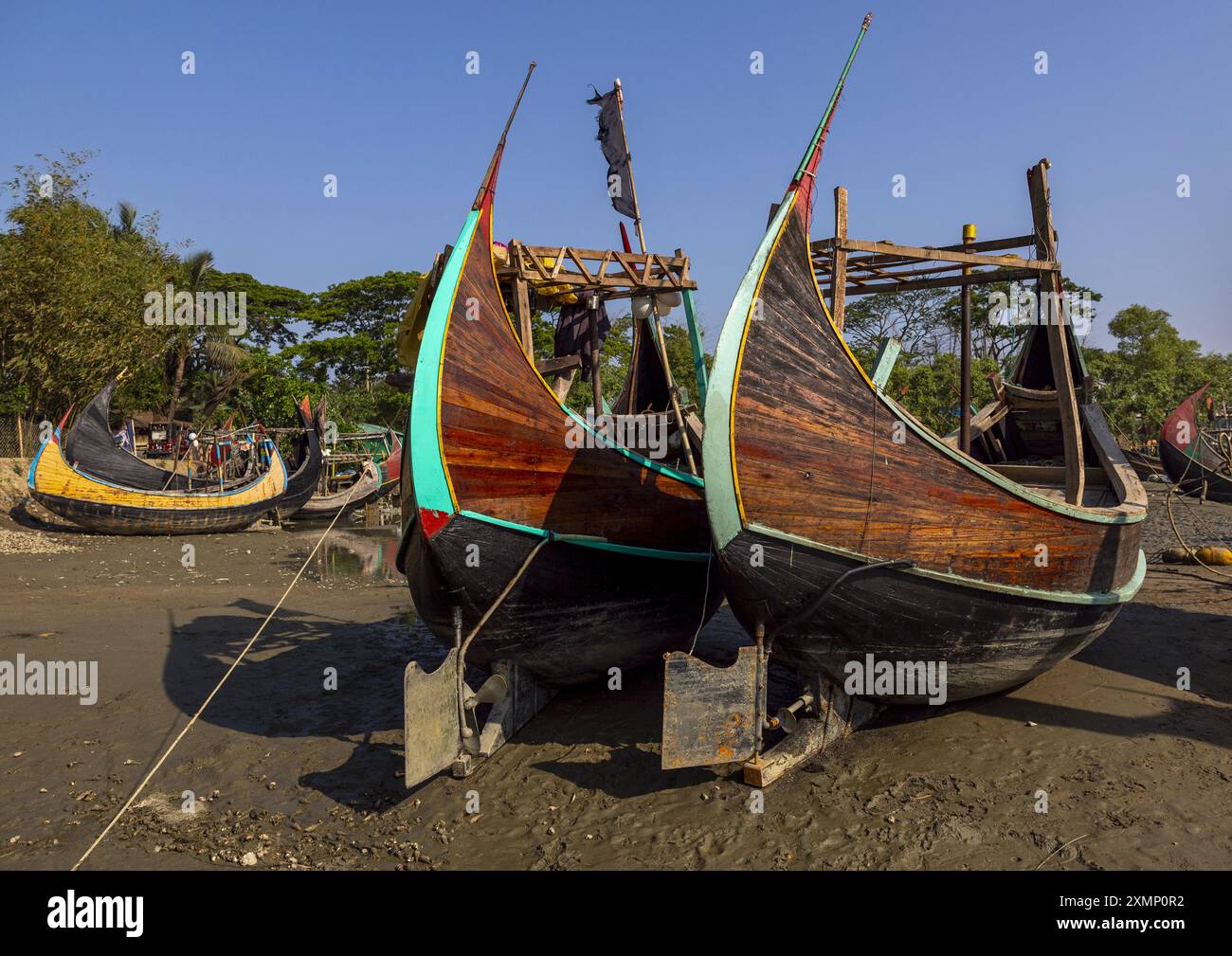 Traditional Bangladeshi moon fishing boats, Chittagong Division, Ukhia ...