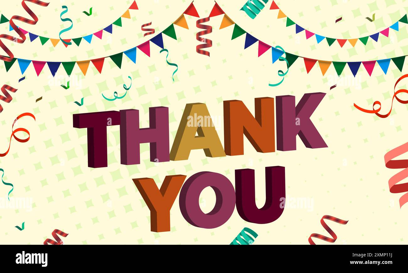 Thank you card with retro typography design. 3d color letters with ...