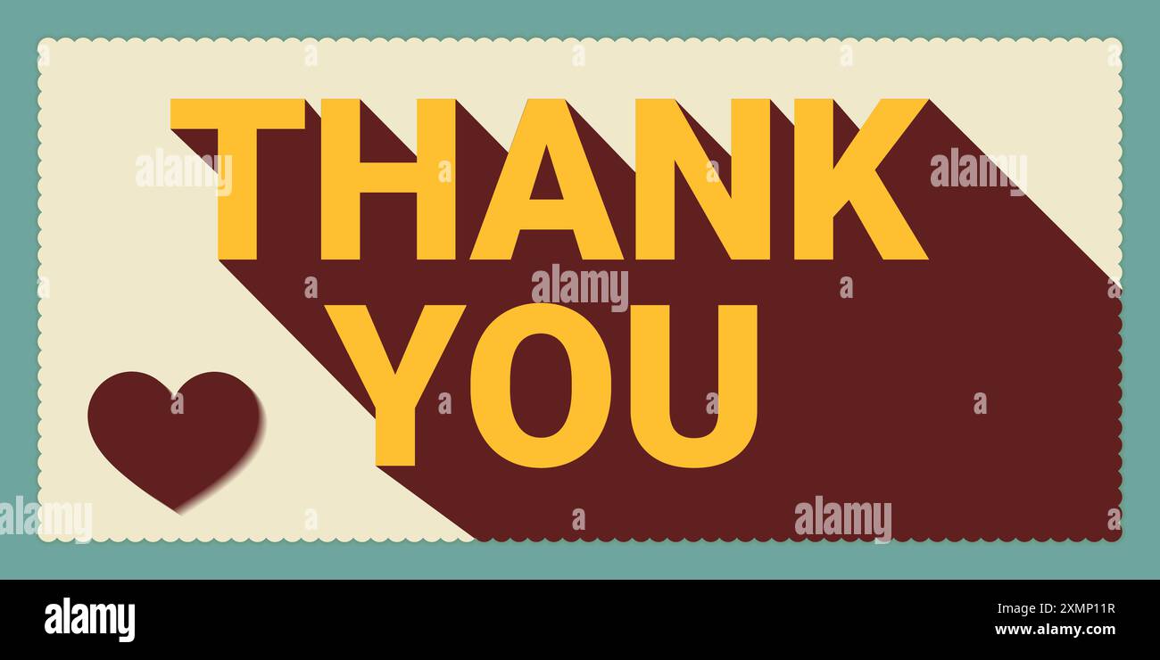 Thank you sign with long shadow effect, vintage background, and heart ...
