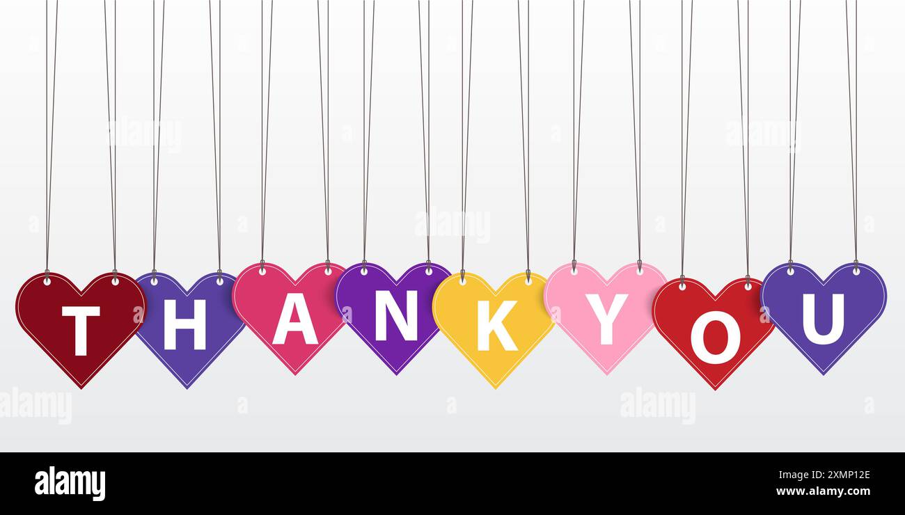 Thank you sign with hanging heart shapes, Ribbon for banners ...