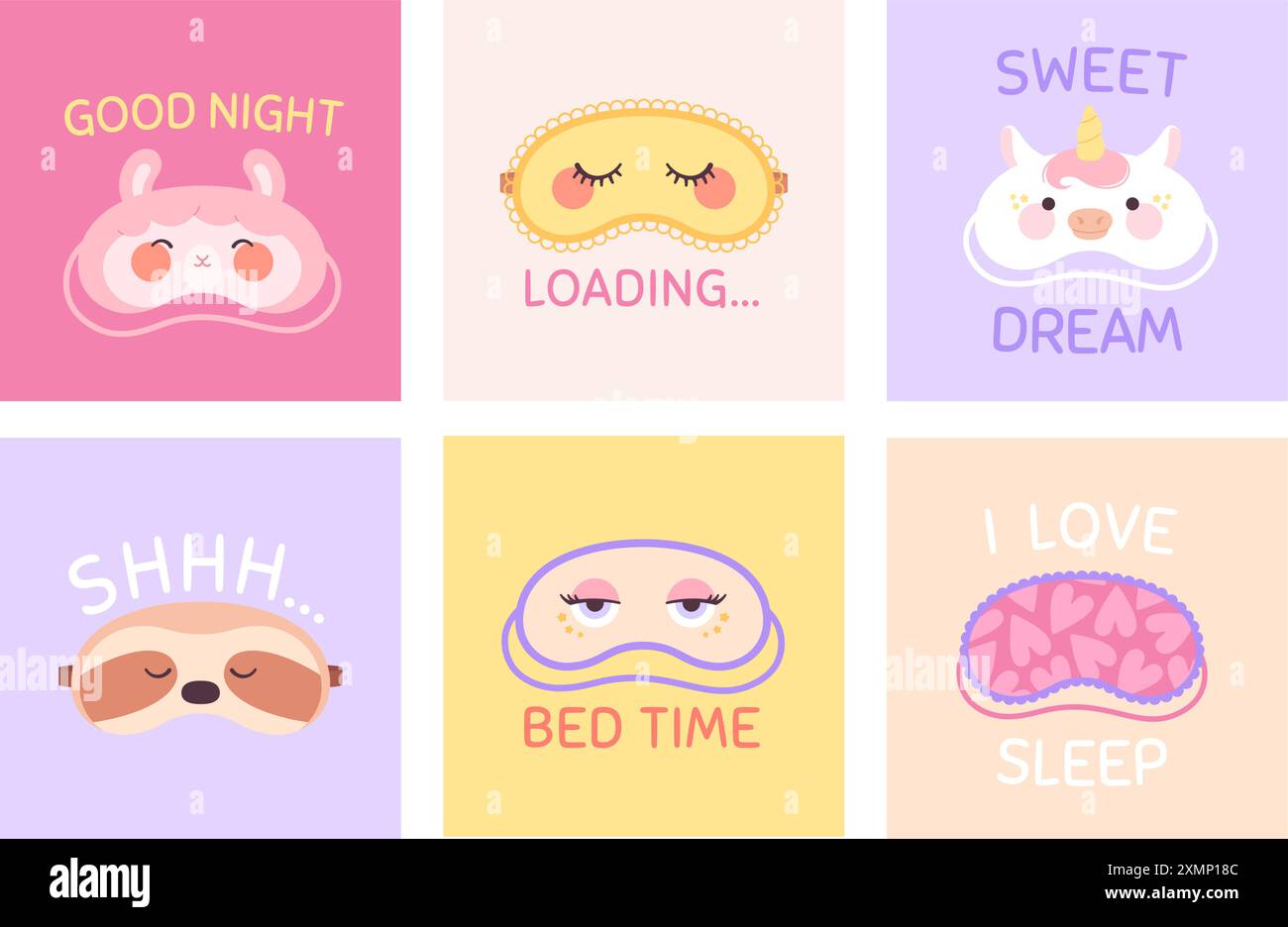 Sleeping mask cards. Simple posters for bedtime with sleeping masks and ...