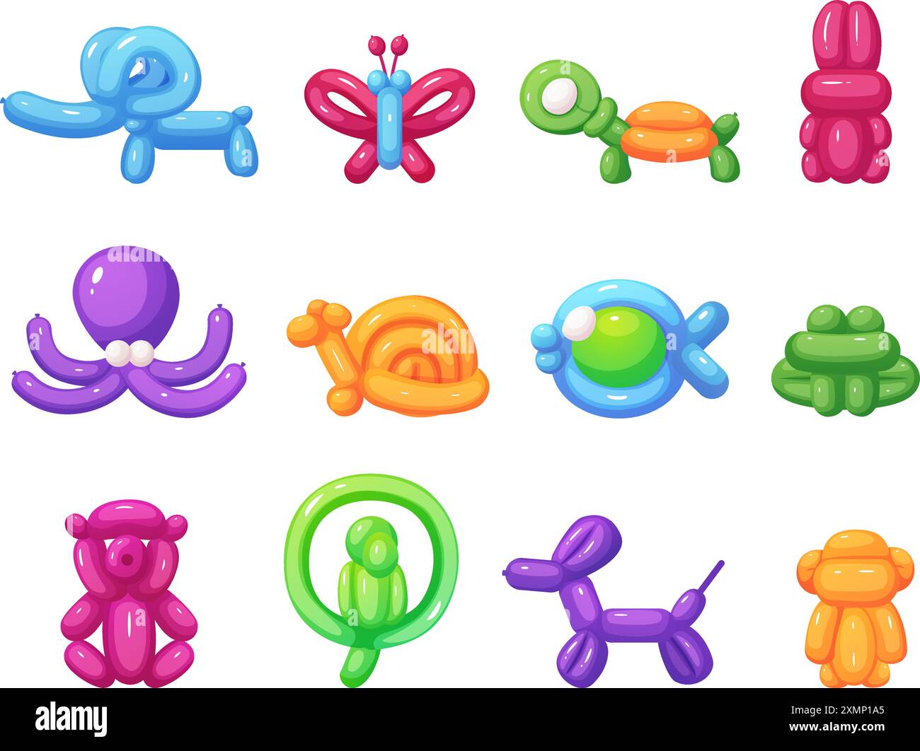 Cartoon balloon toys. Animal shapes from air balloons. Isolated ...
