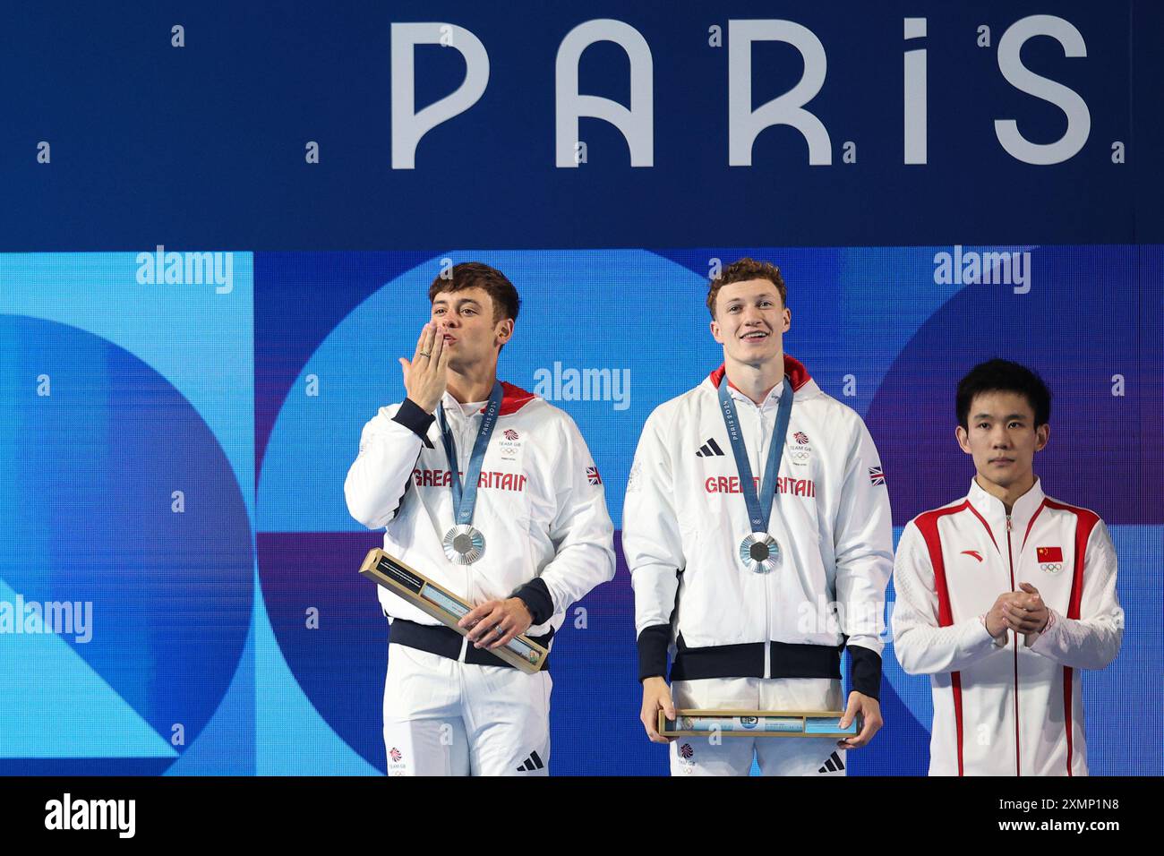 PARIS, FRANCE. 29th July, 2024. Silver Medalists Tom Daley and Noah ...
