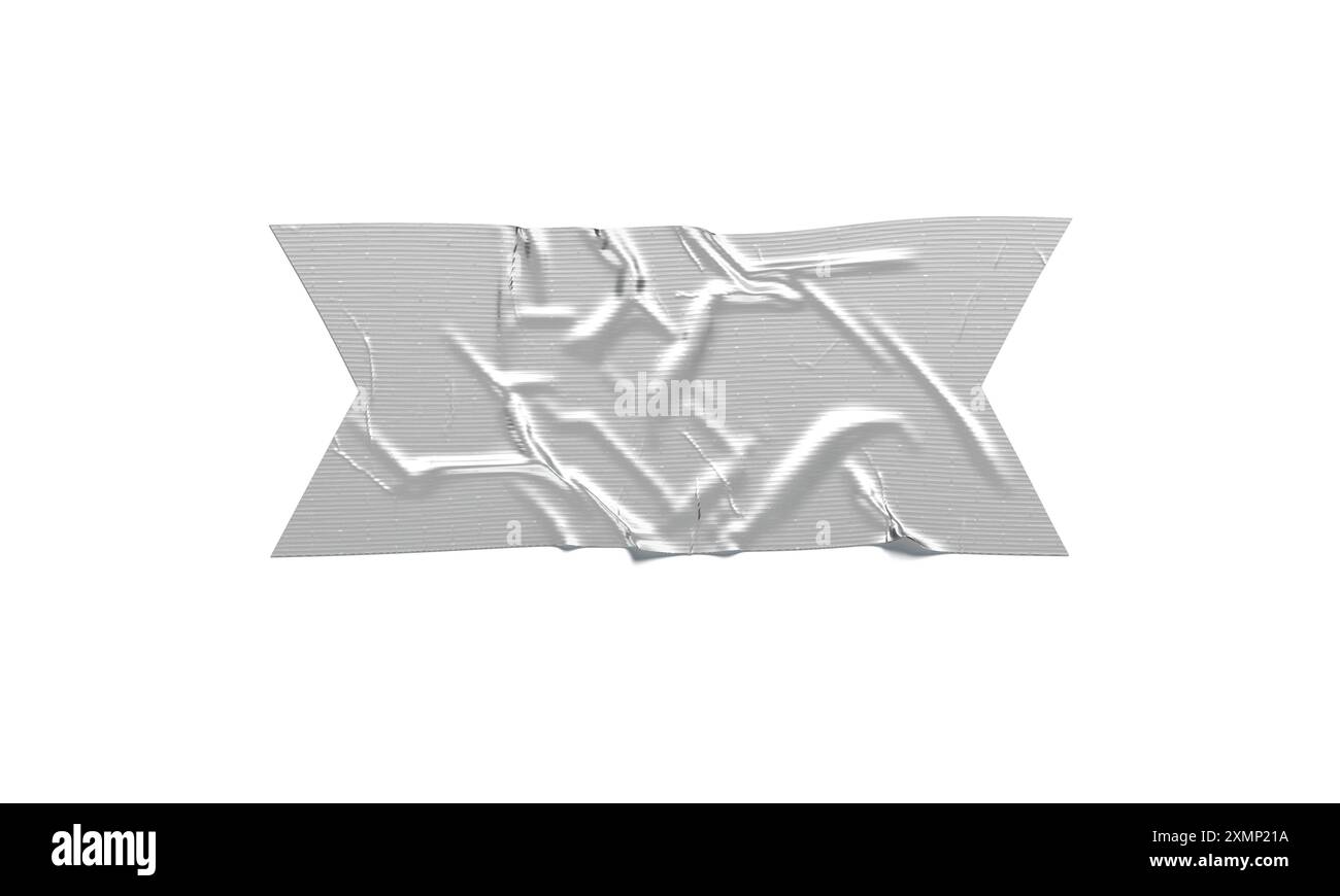 Blank silver rectangle cut adhesive crumpled tape mockup, top view, 3d ...