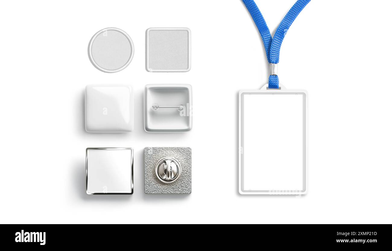Blank white badge mockup, different types, isolated, 3d rendering ...
