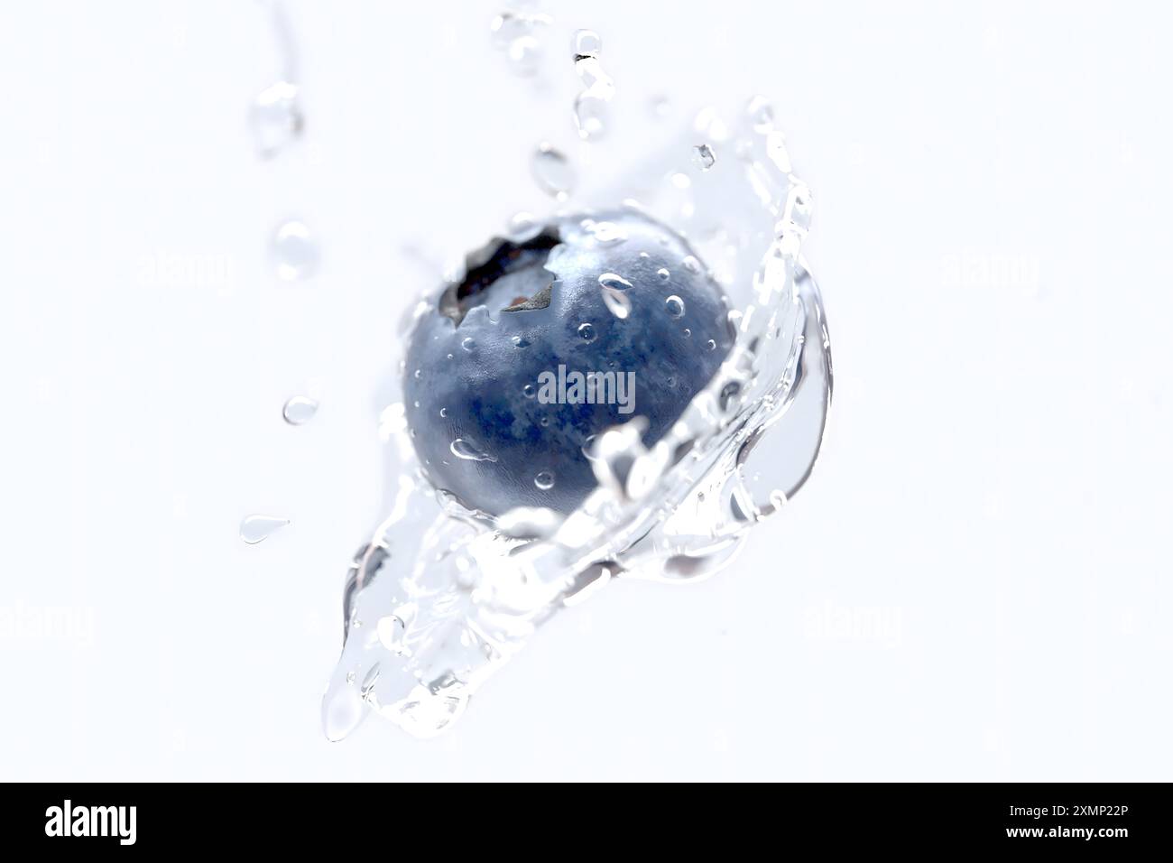 Blueberry falling in water splash mockup, depth of field, 3d rendering ...