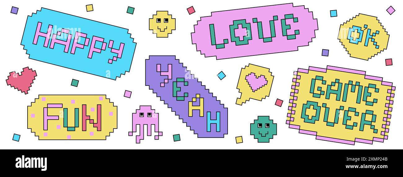 Pixel Y2k retro sticker pack. 90 trendy playful stickers and icons. 8 ...