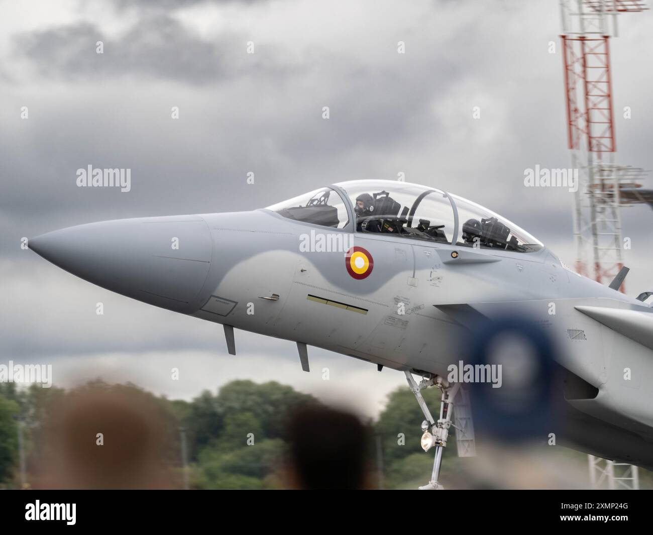 Crew of a McDonnell-Douglas F-15 QA of the Qatari Air Force prepare for takeoff at the Royal ...