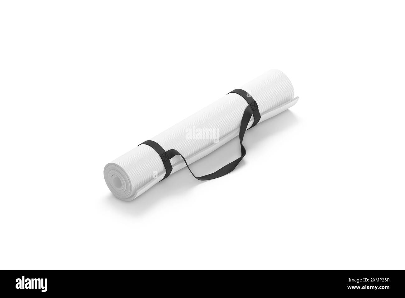 Blank white rolled yoga mat with handle strap mockup, isolated, 3d ...