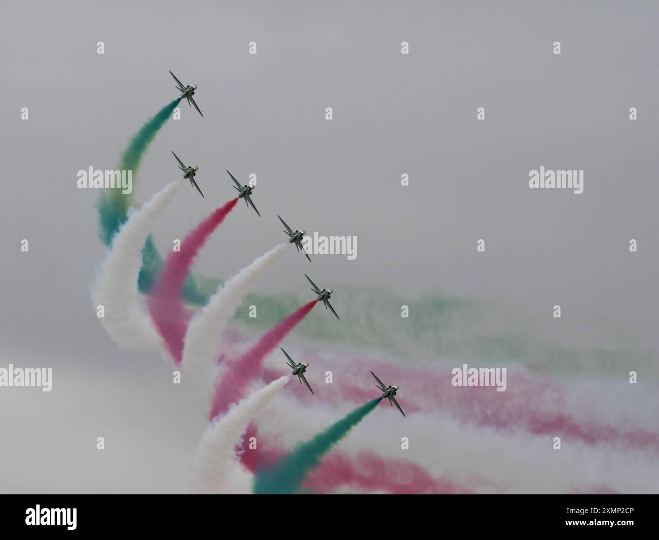 The Saudi Hawks display team perform with coloured smoke on at the 2024 ...
