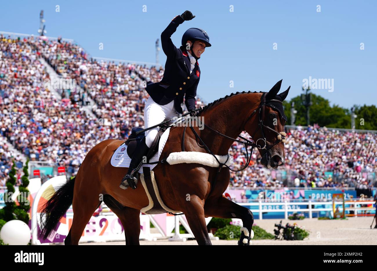 Great Britain's Laura Collett aboard London 52 celebrates following the ...