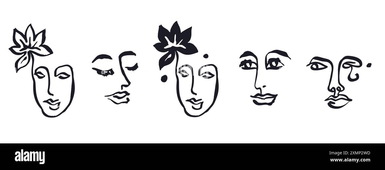 One line drawing faces hi-res stock photography and images - Alamy