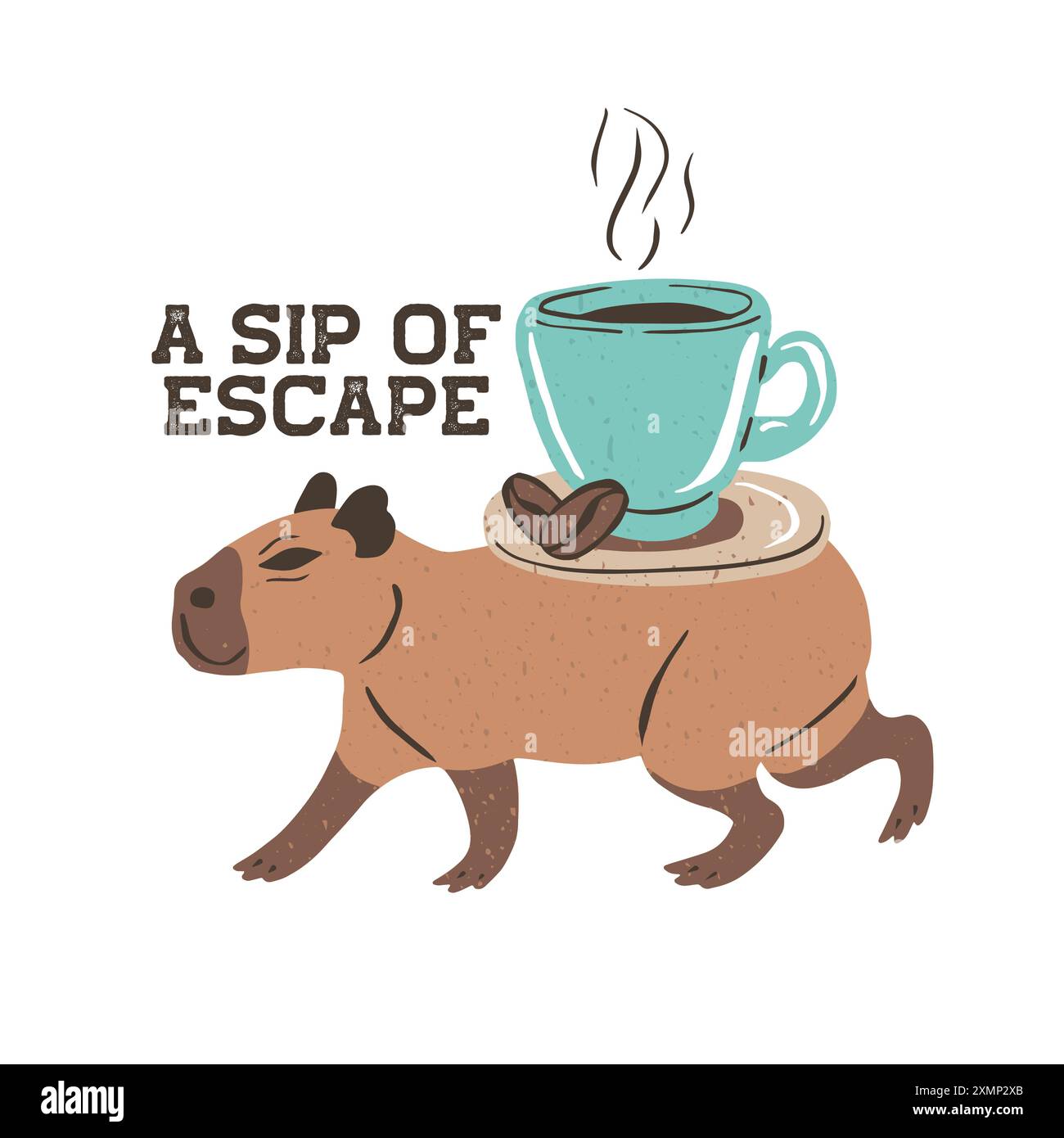 Funny Capybara with cup of cappuccino coffee with quote A Sip Of Escape ...
