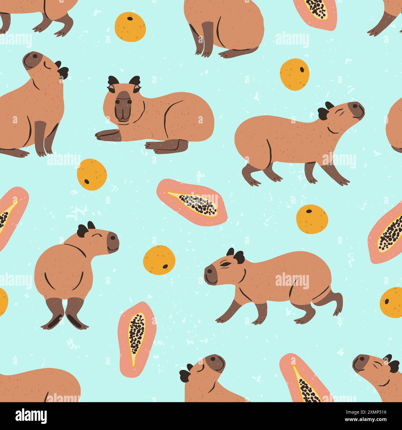 Seamless pattern with funny capybaras and fruits Stock Vector Image & Art - Alamy