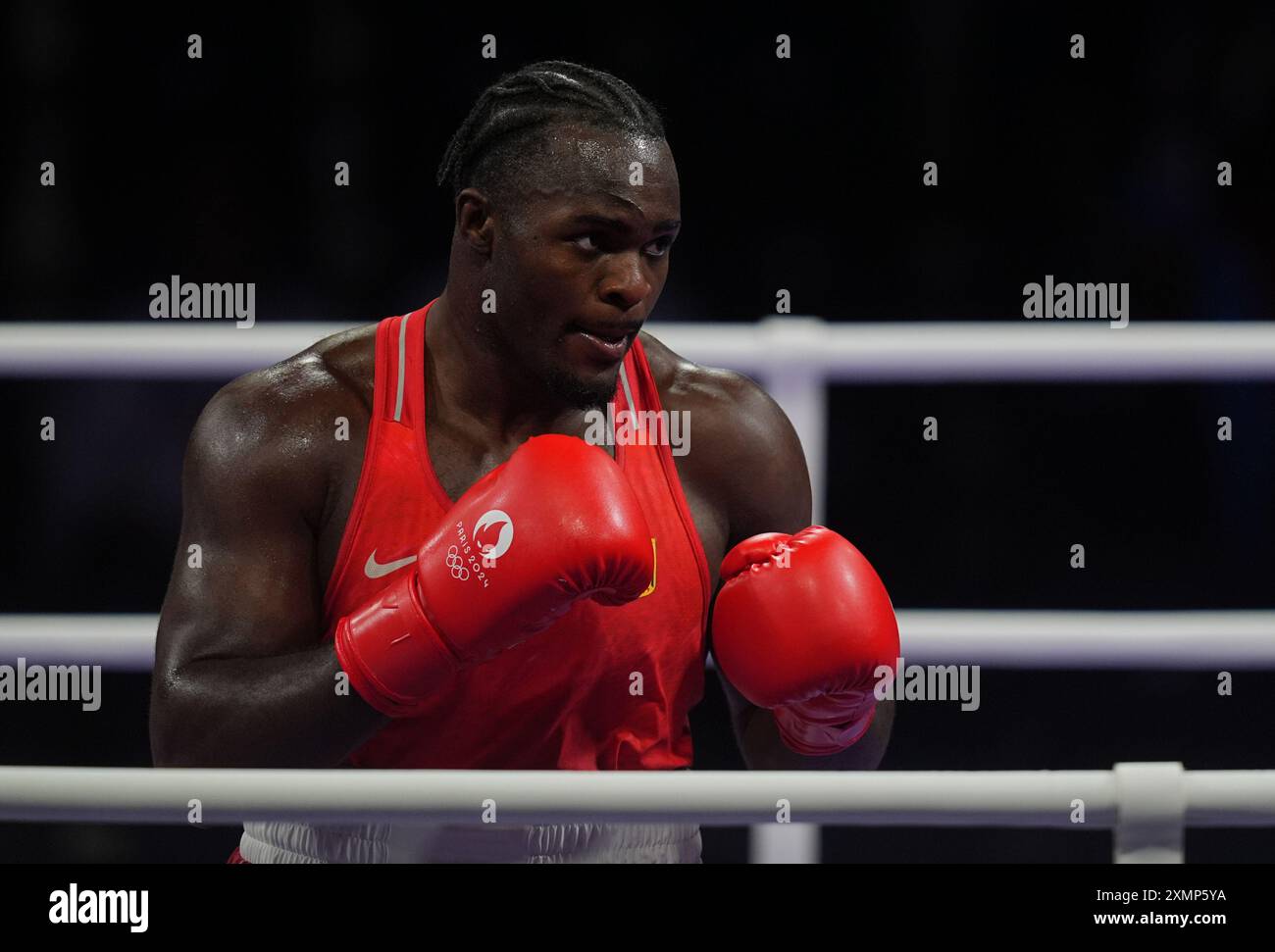 Paris, France. 29 July, 2024. Nelvie Raman Tiafack (Germany) and Mahammad Abdullayev (Azerbaijan ...