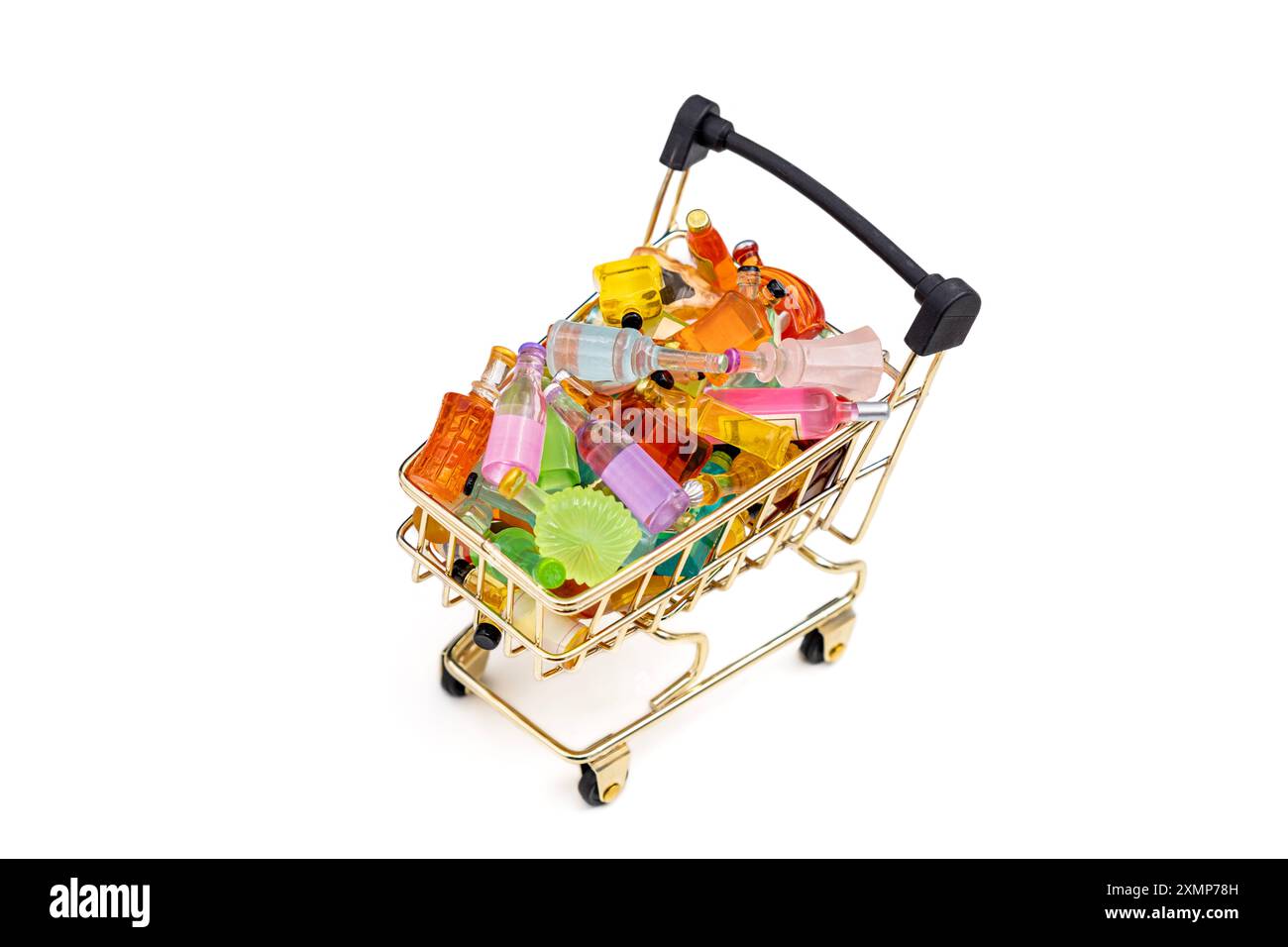 Golden Shopping chart or supermarket trolley full with a multitude of ...