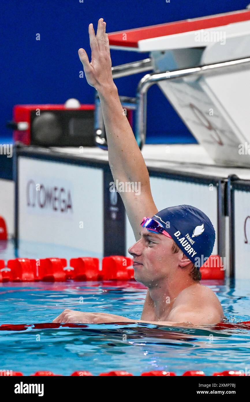 Paris, France. 29th July, 2024. David Aubry of France reacts after ...