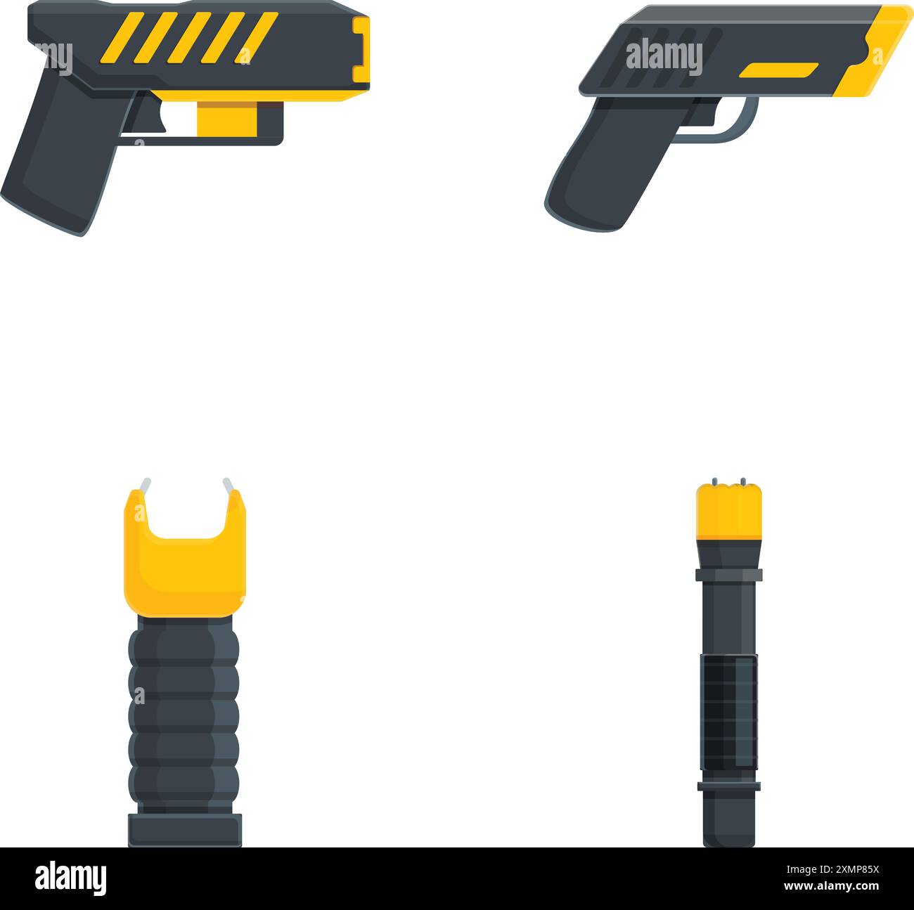 Stun gun icons set cartoon vector. Electroshock weapon for self defense ...