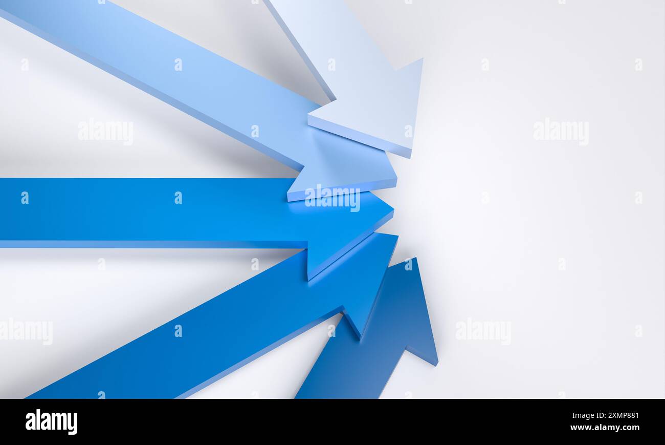 3d rendering circular composition blue arrows pointing same direction Stock Photo - Alamy