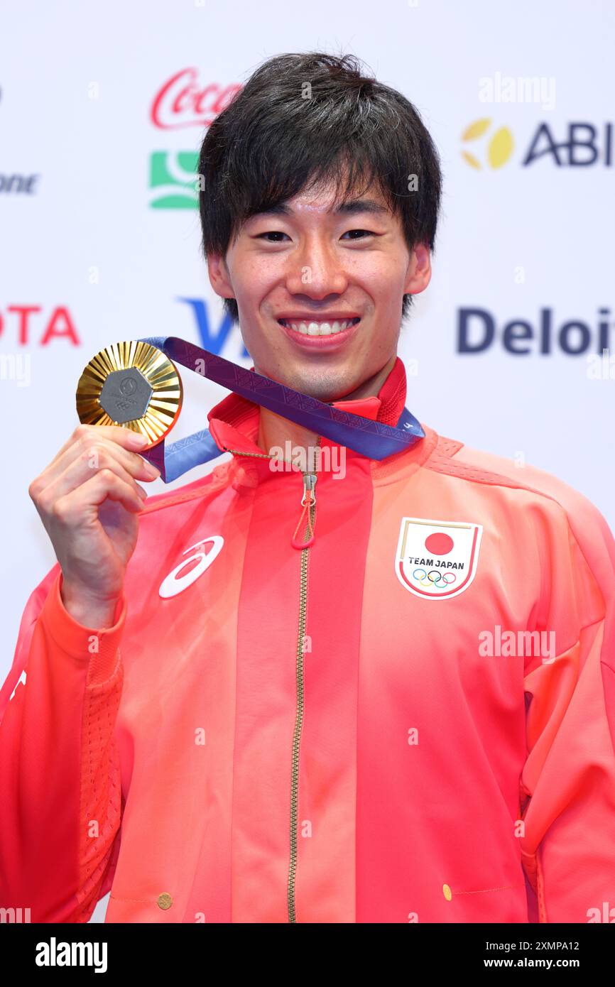Paris, France. 29th July, 2024. Koki Kano (JPN) Fencing : Gold medalist Koki Kano attend a press ...