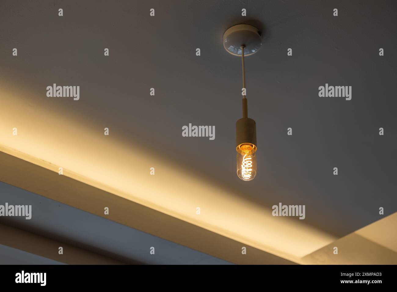 Hanging Edison light bulb, also known as filament light bulb. with ...