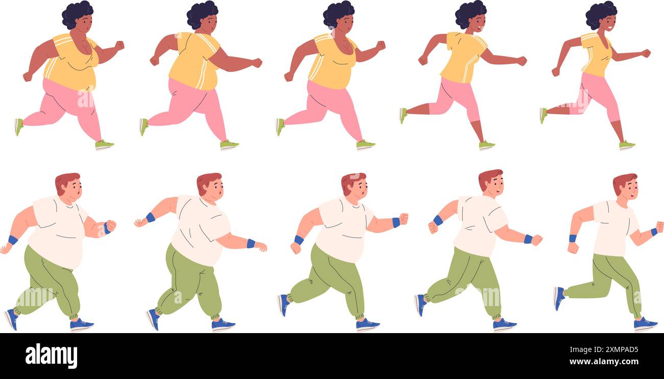 Obese people running. Overweight concept, obesity body transformations ...