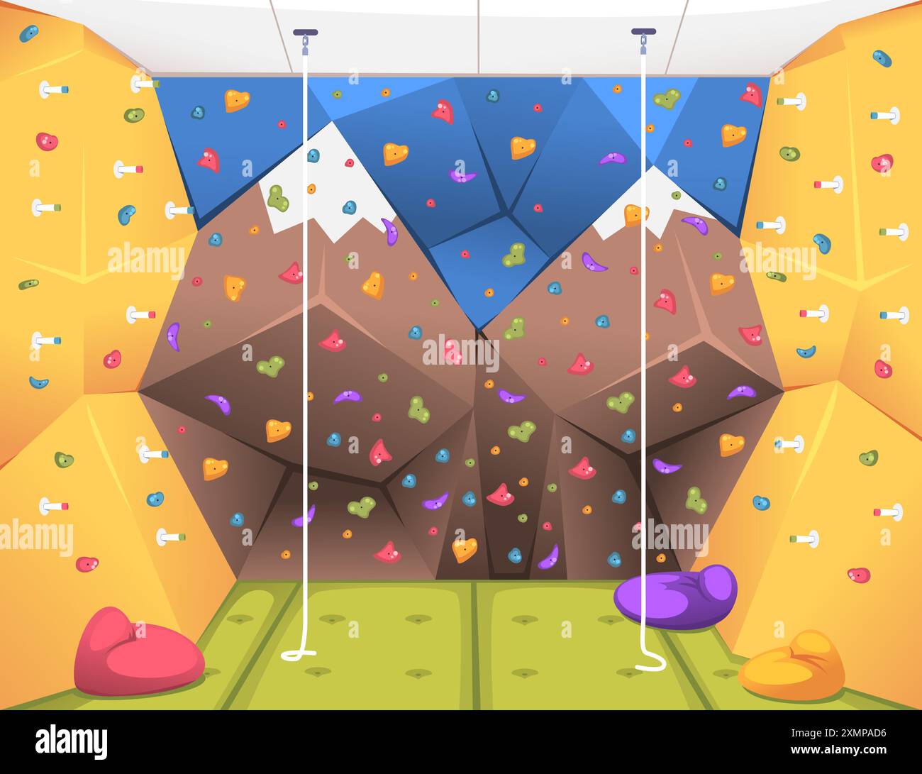 Indoor climbing park. Child bouldering gym with rock climbing cliff ...