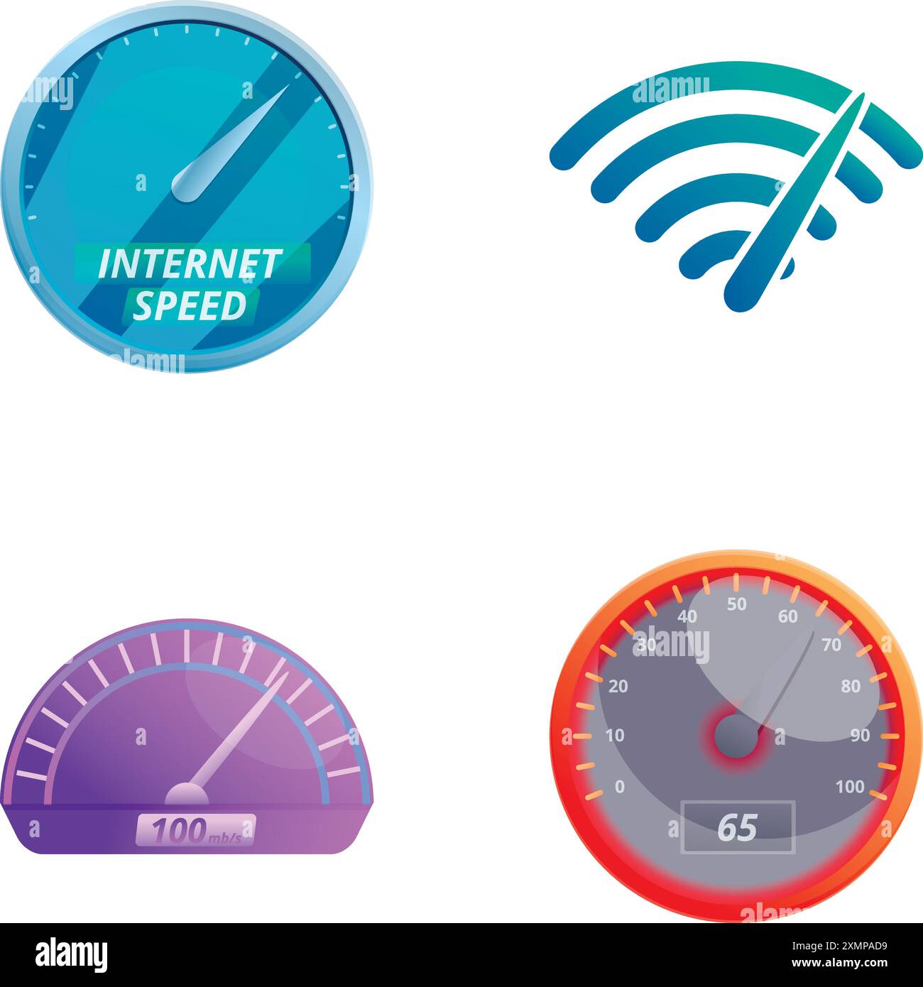 Speed meter icons set cartoon vector. Different type of speedometer ...