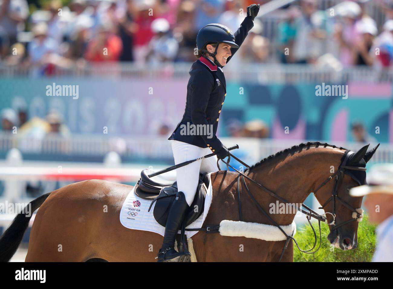 Britain's Laura Collett, riding London 52, celebrates after winning the ...