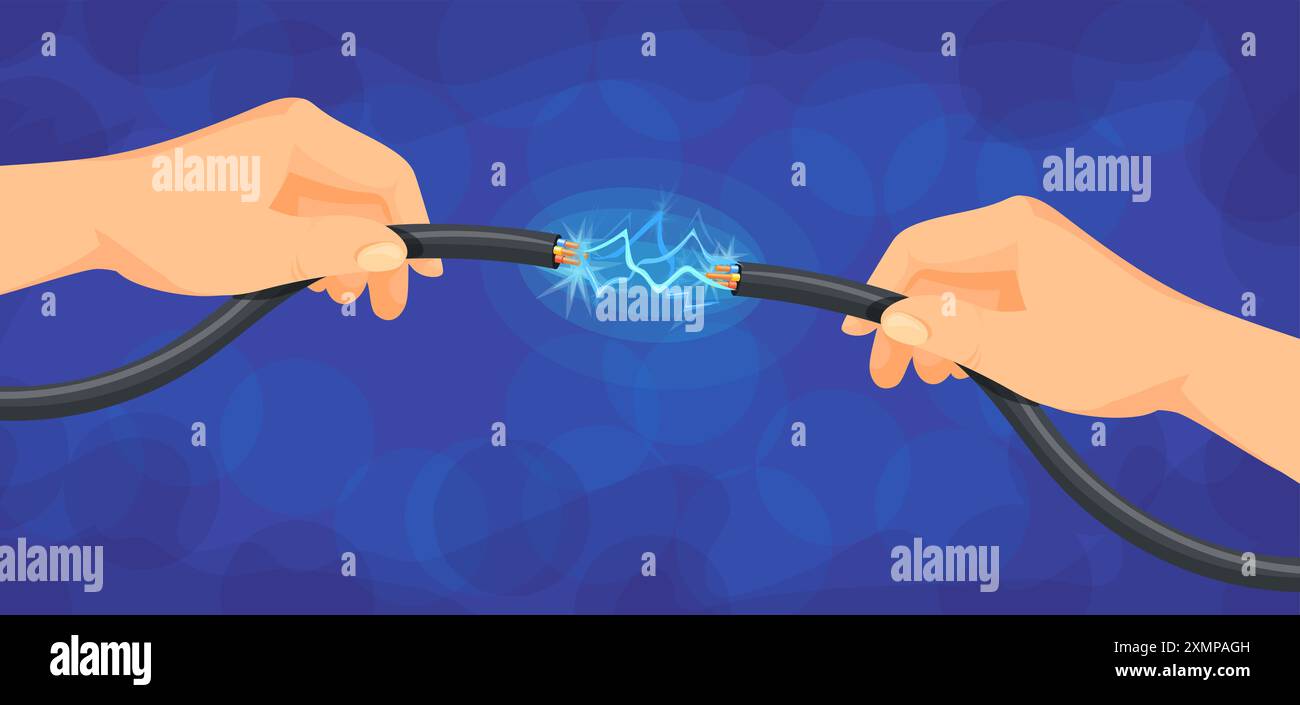 Hand holding electrical cable. Electrical wire connection in ...