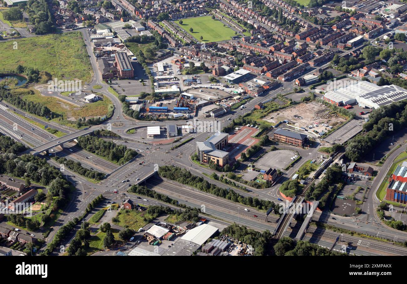 aerial view of industry and businesses at junction 22 of the M60 ...