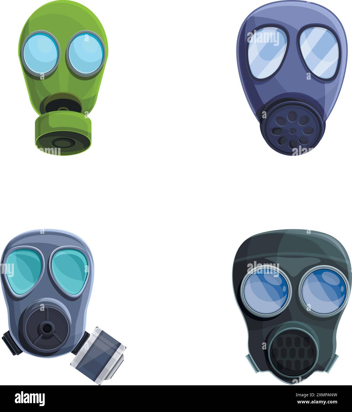 Respirator mask icons set cartoon vector. Various type of chemical mask ...