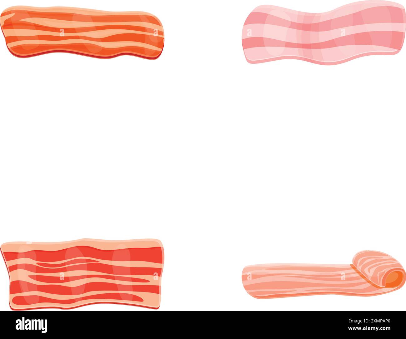 Bacon icons set cartoon vector. Fresh chopped piece of bacon ...