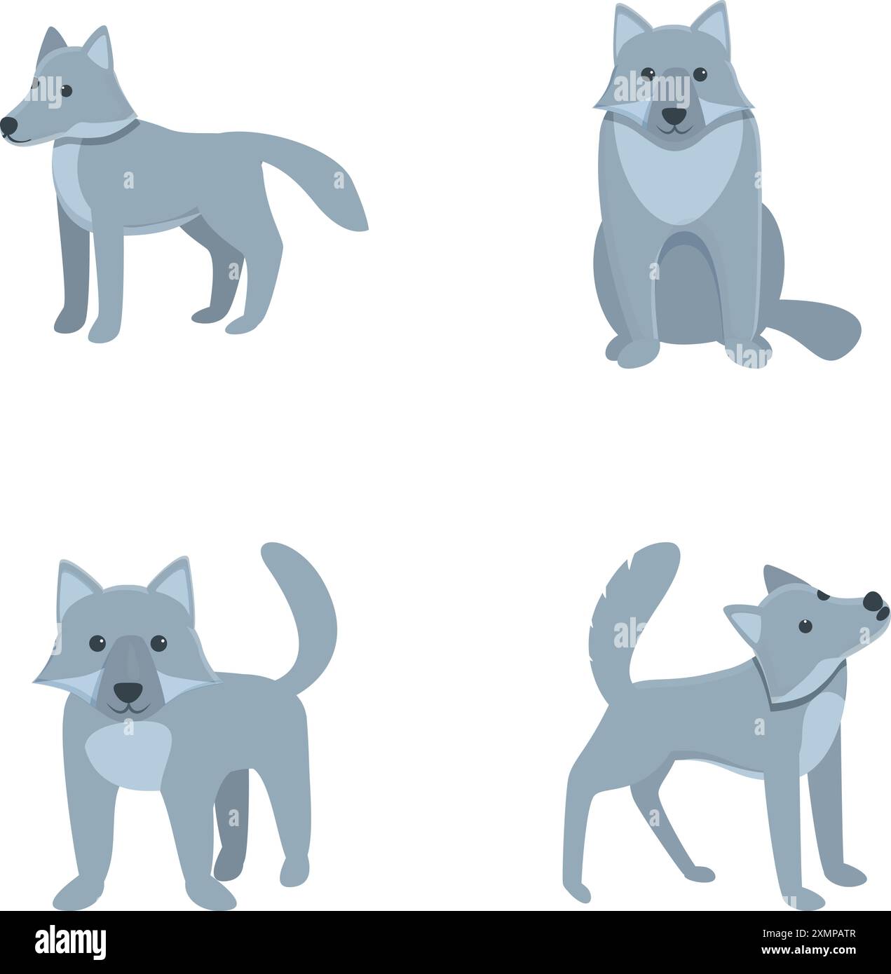 Wild wolf icons set cartoon vector. Funny gray wolf. Cartoon character ...