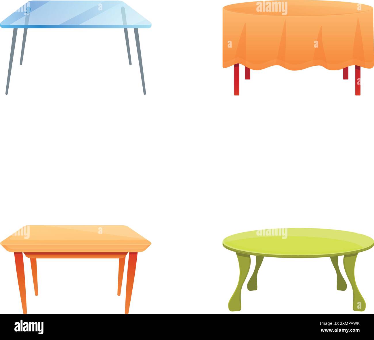 Dining table icons set cartoon vector. Table of various shape and ...
