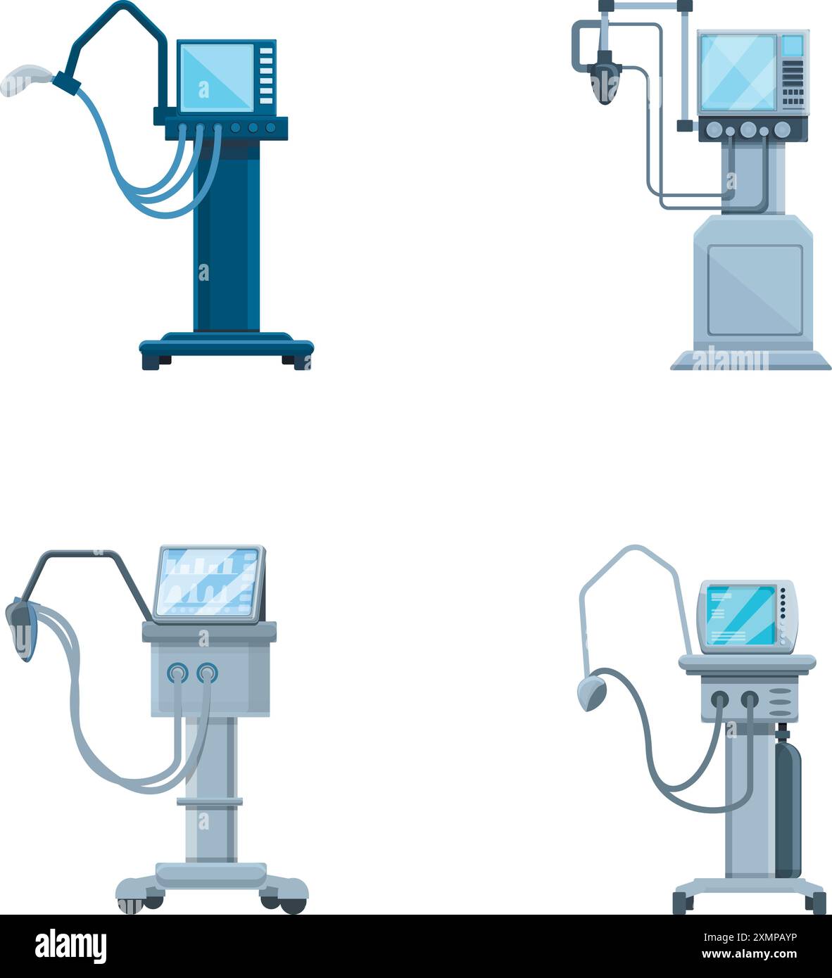 Breathing ventilator icons set cartoon vector. Various lung ventilation ...