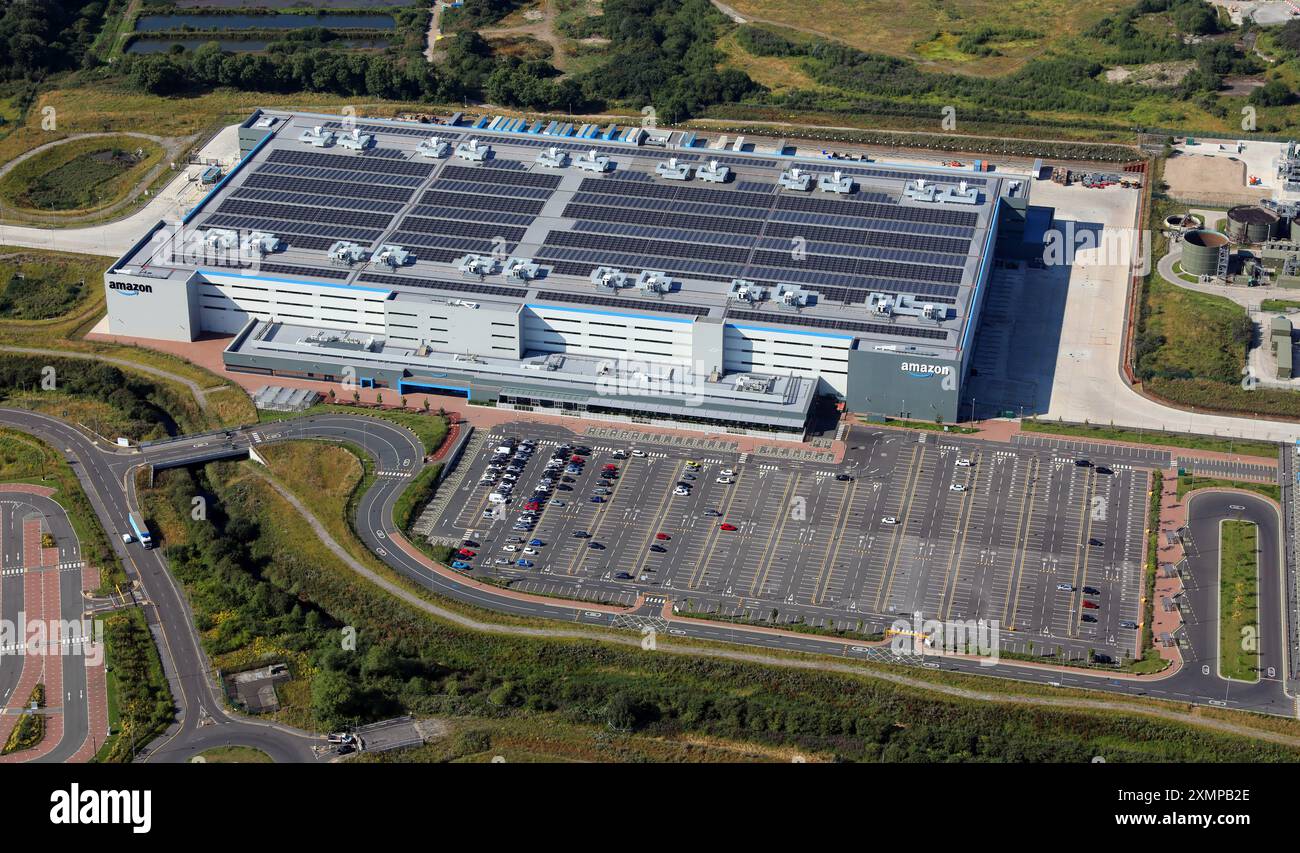 aerial view of Amazon LBA5, a distribution warehouse, at east Leeds ...