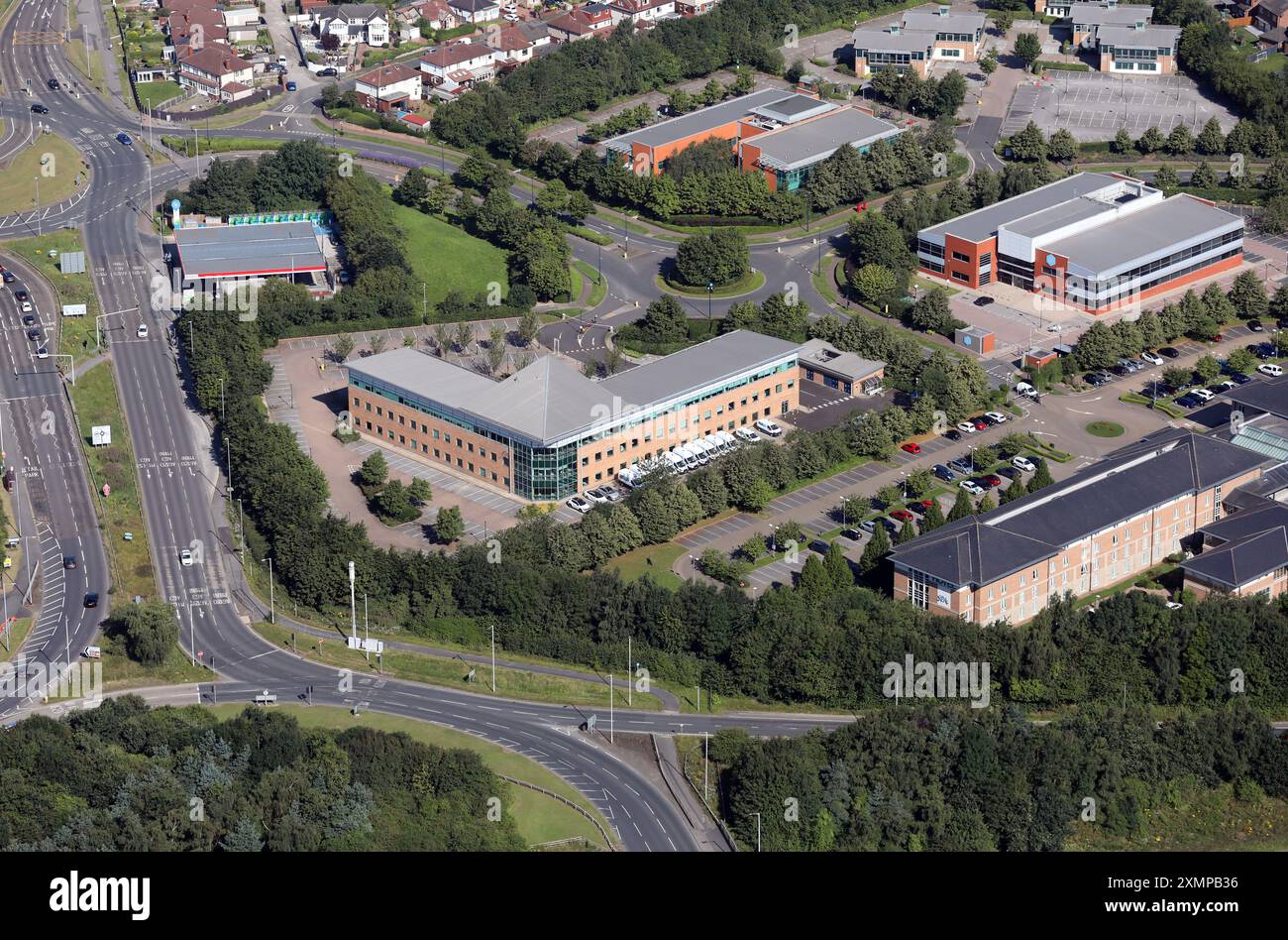 aerial view of various business at Thorpe Park Leeds, a Business Park ...