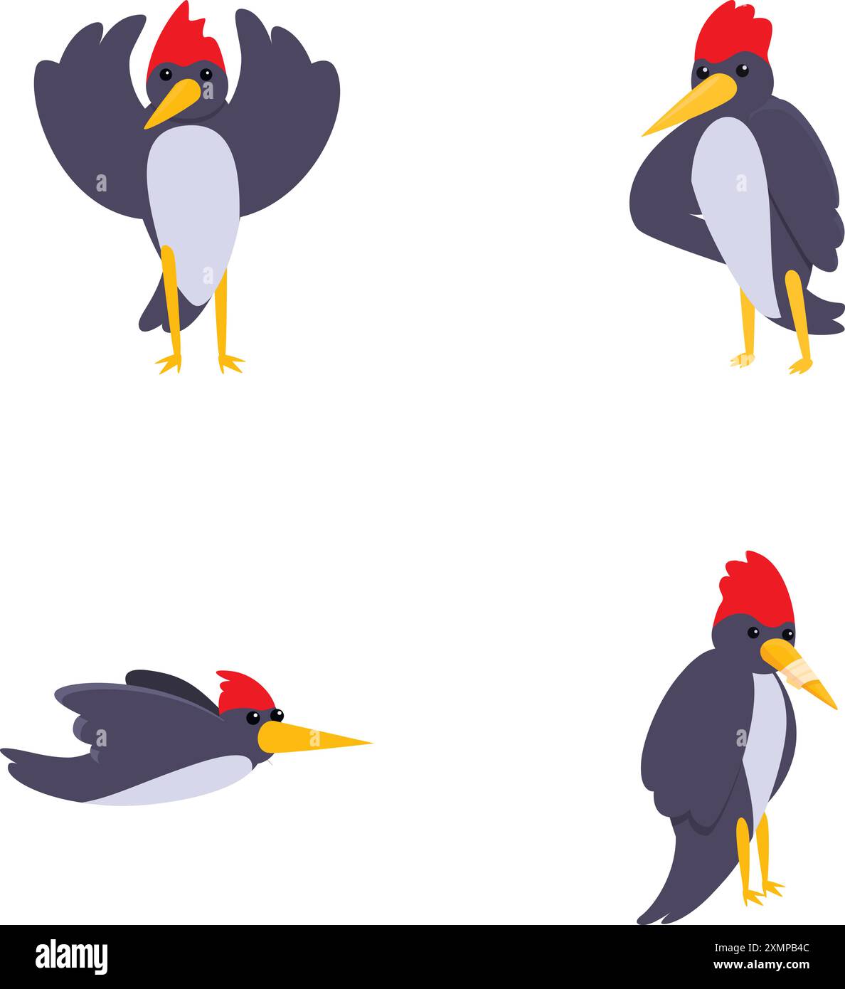 Funny woodpecker icons set cartoon vector. Cute woodpecker bird ...