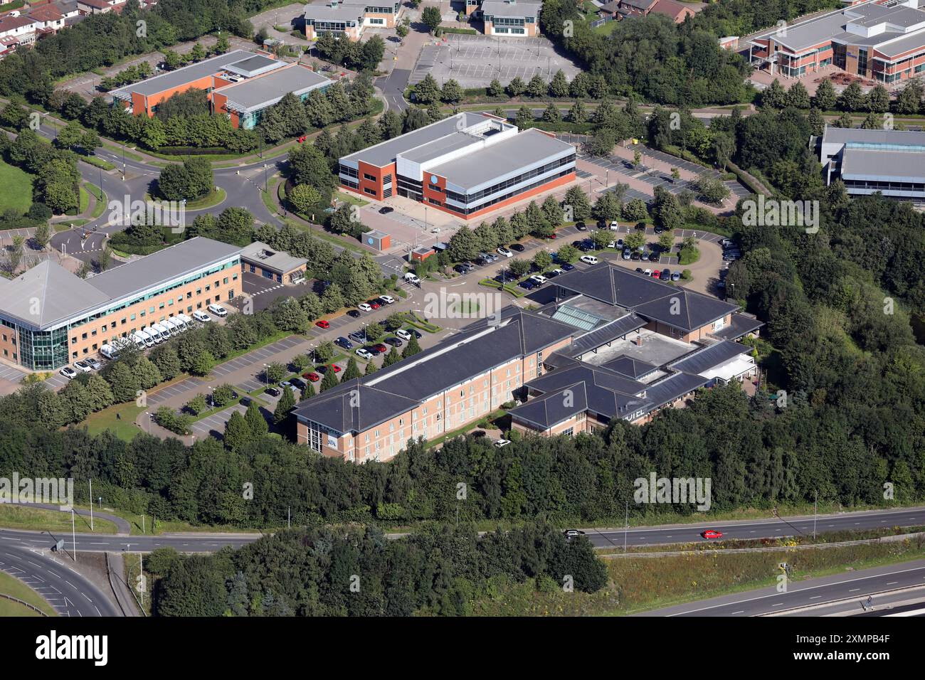aerial view of various business at Thorpe Park Leeds, a Business Park ...