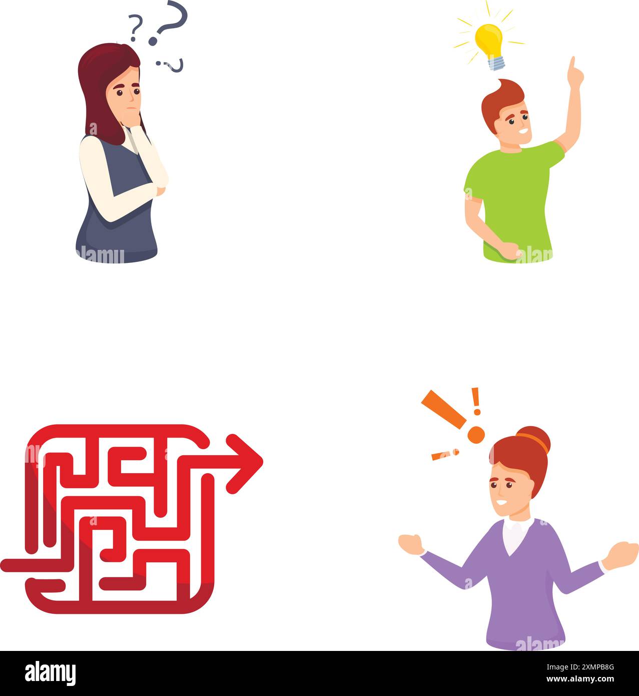 Decision making icons set cartoon vector. People thinking and solving problem. Project ...