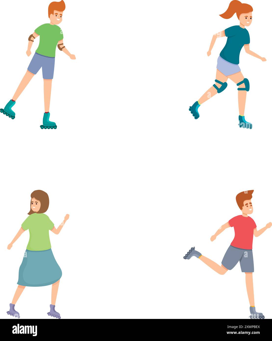 Skater people icons set cartoon vector. Boy and girl roller skating ...