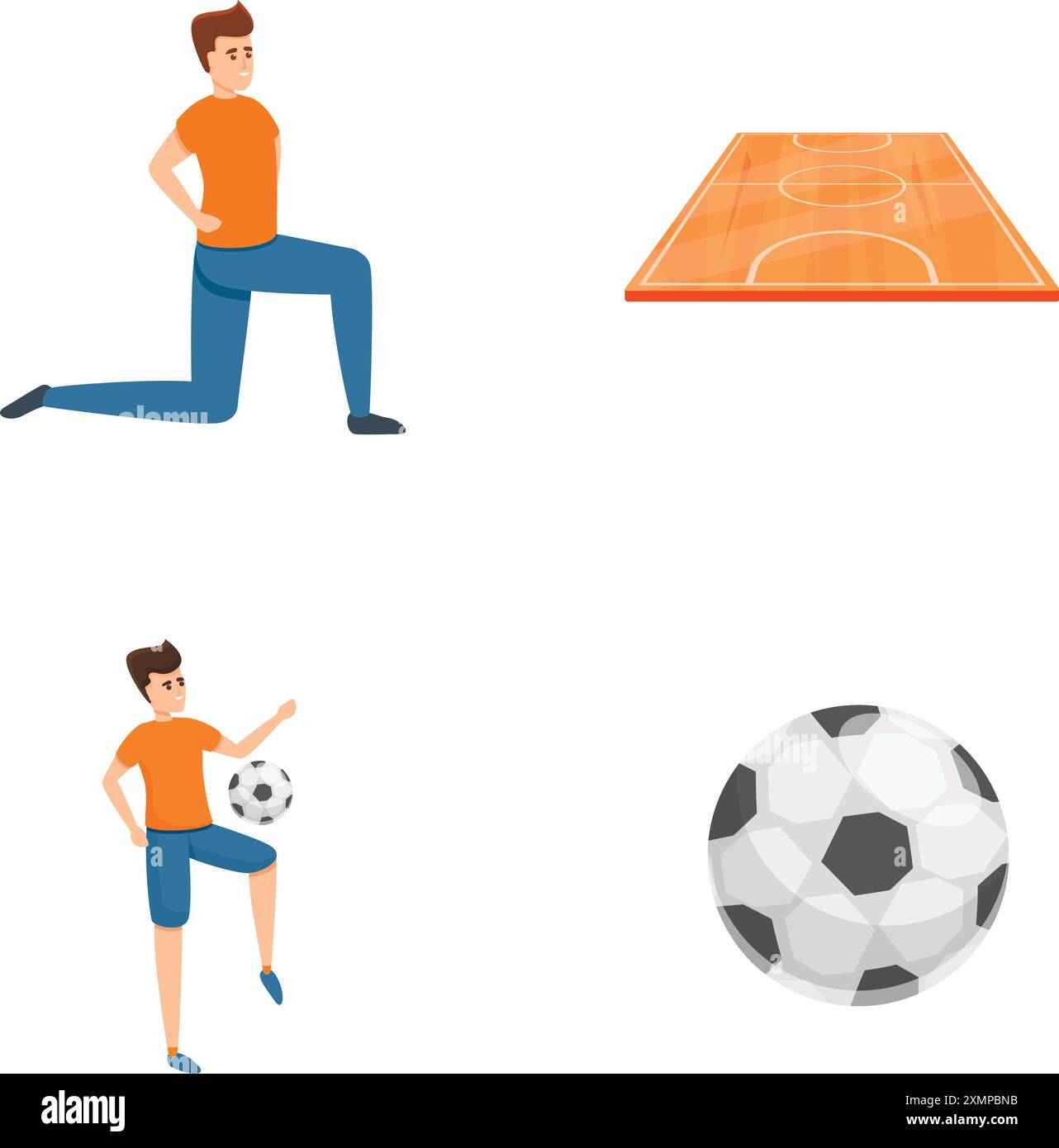 Soccer training icons set cartoon vector. Football player guy with ball ...