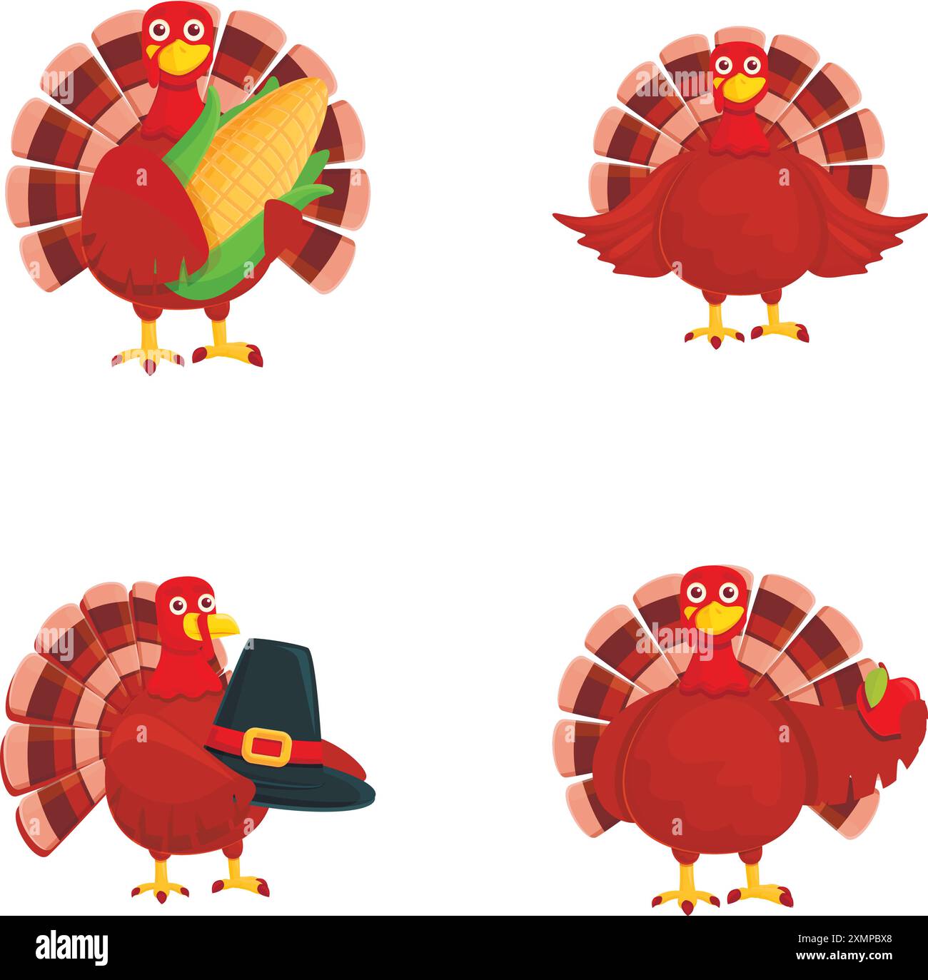 Turkey icons set cartoon vector. Funny cartoon character turkey bird ...