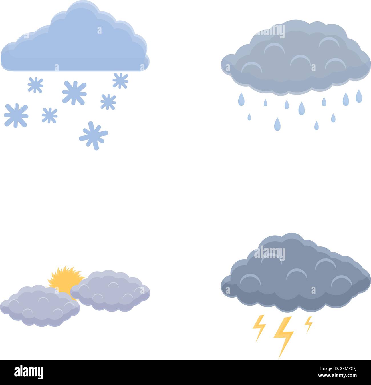 Weather change icons set cartoon vector. Cloud with rain, thunderstorm ...